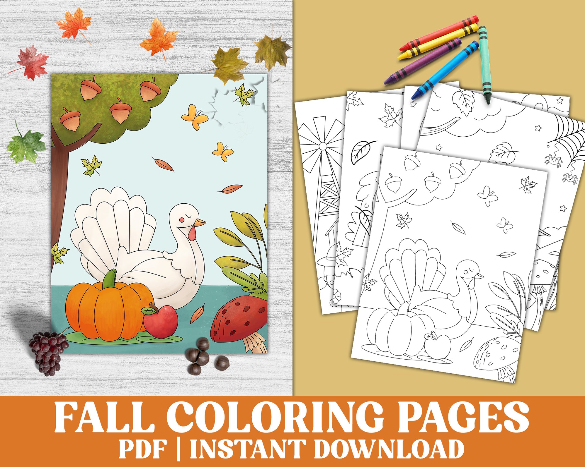 Printable Fall Coloring Pages, PDF Thanksgiving and Halloween Coloring ...