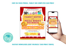 Editable DIY Pizza and Movie Night Flyer Template, Customizable Cinema ...