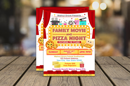 Editable DIY Pizza and Movie Night Flyer Template, Customizable Cinema ...