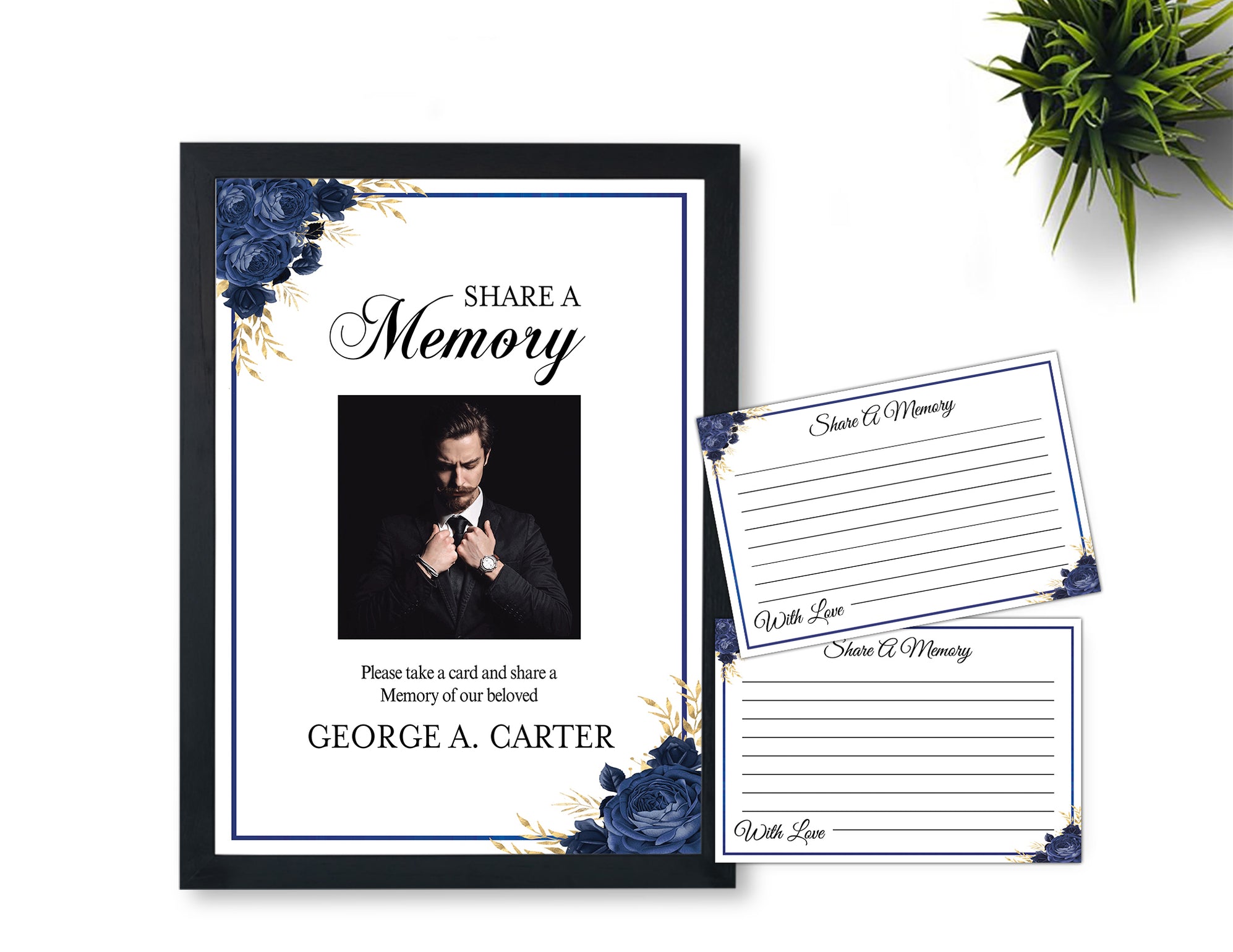 Editable 9 Piece Blue Obituary Template Bundle | Funeral Bookmark | 8 ...