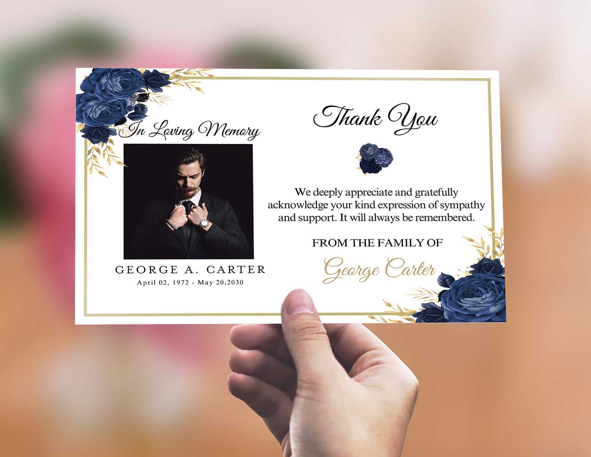 Editable 9+ Piece Navy Blue Rose Funeral Program Template with Picture ...