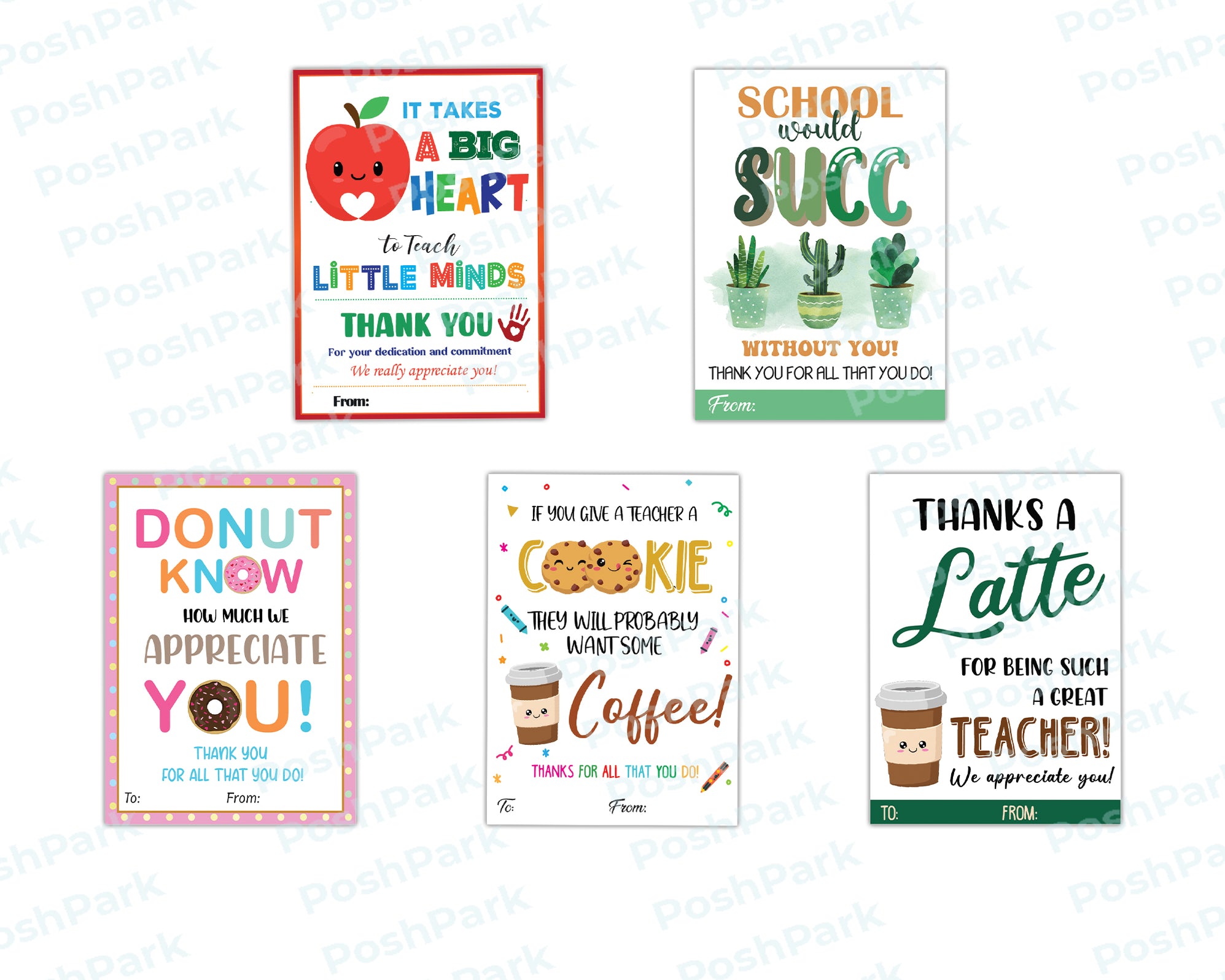 Set of 12 Printable PDF Teacher Thank You Appreciation Gift Tags Bundl ...