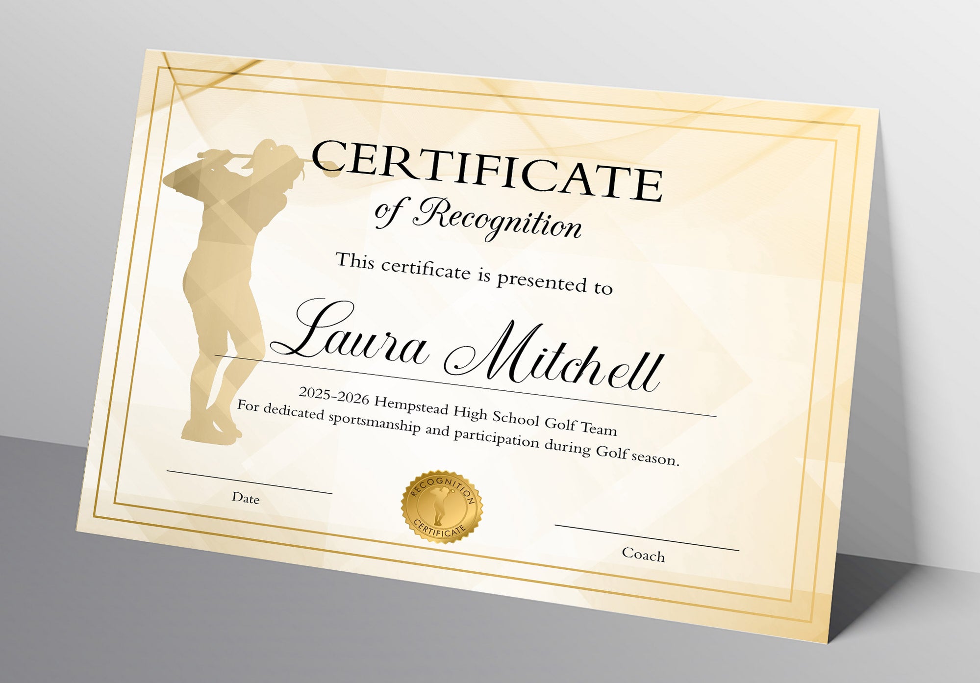 DIY Golf Recognition Award Printable Certificate, Editable Golf Certif ...