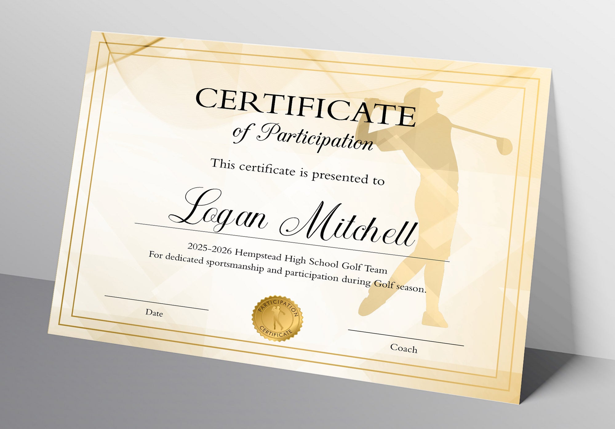 DIY Editable Golf Certificate Template for Boys, Customizable Golf Par ...