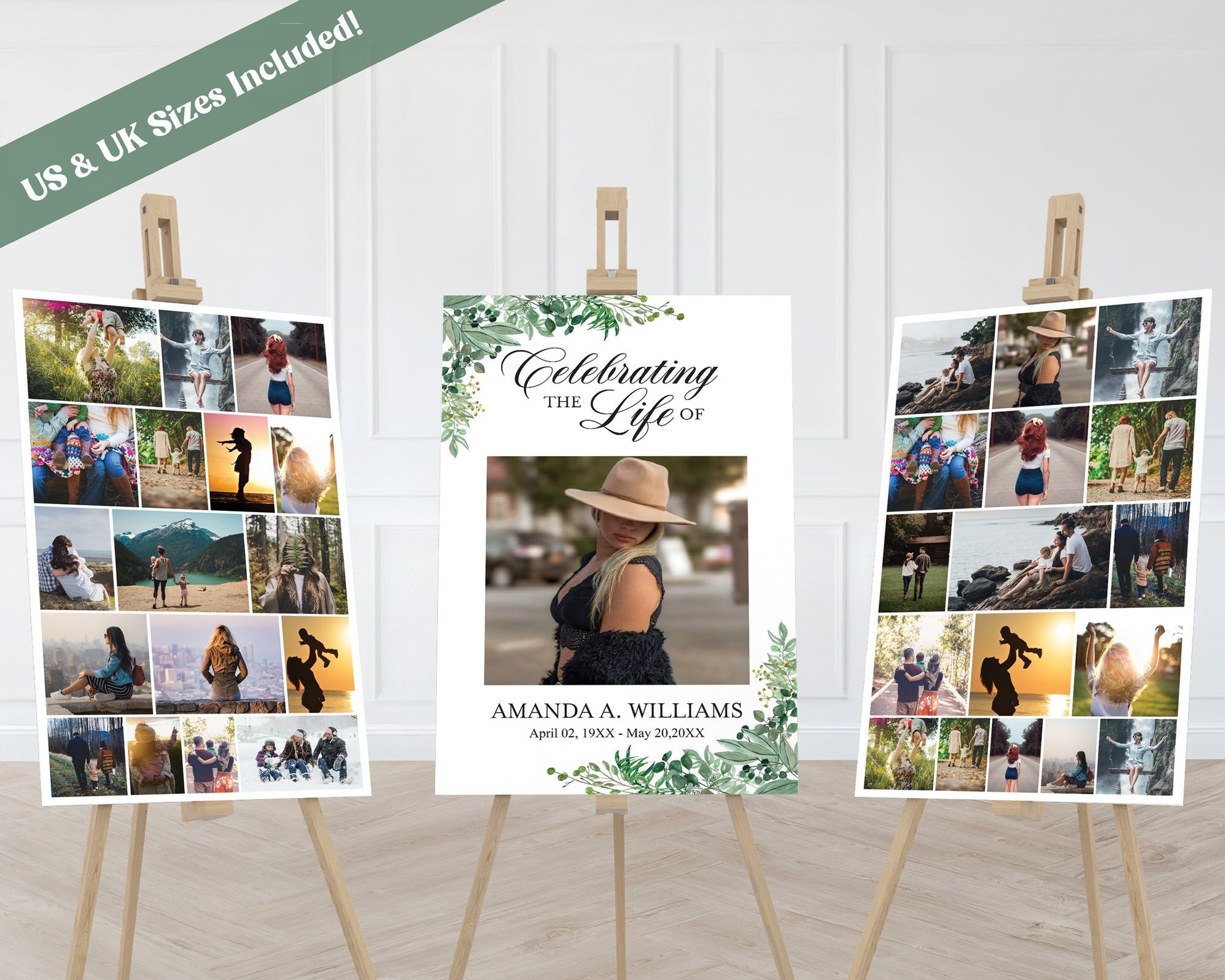Editable Funeral Greenery Collage Photo Display Poster — Posh Park