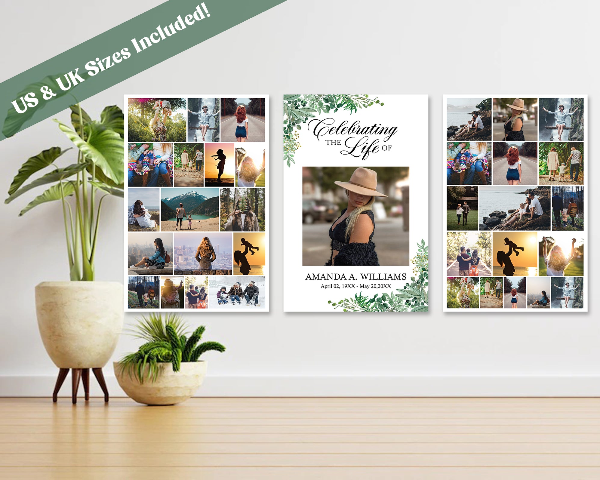 Editable Funeral Greenery Collage Photo Display Poster — Posh Park