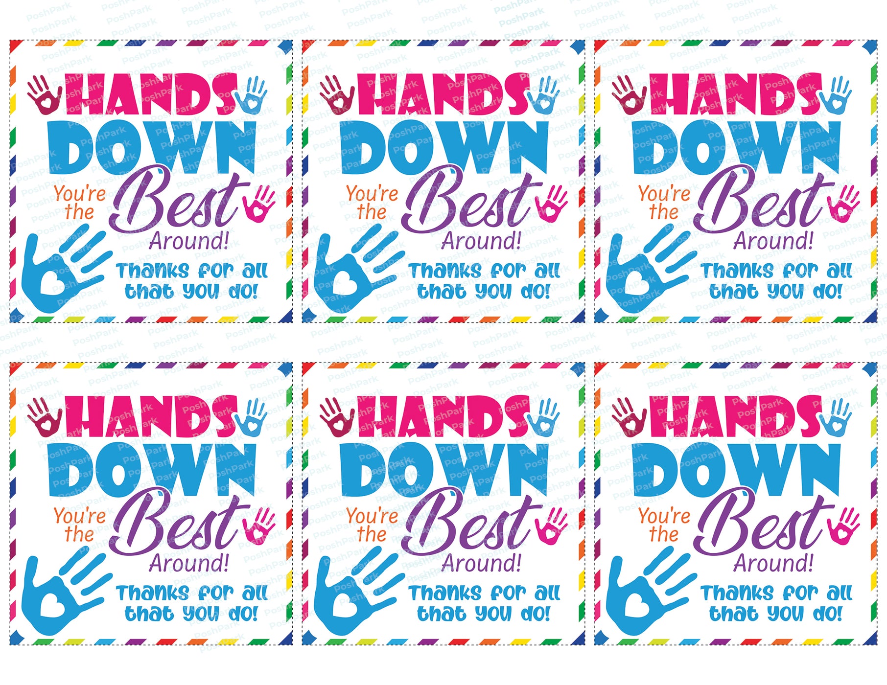 Printable Hands Down You're The Best Around Gift Tag, PDF Teacher Appr ...