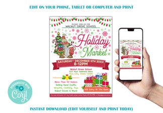 DIY Editable Holiday Market Flyer, Custom Christmas Party Invite, Chur ...