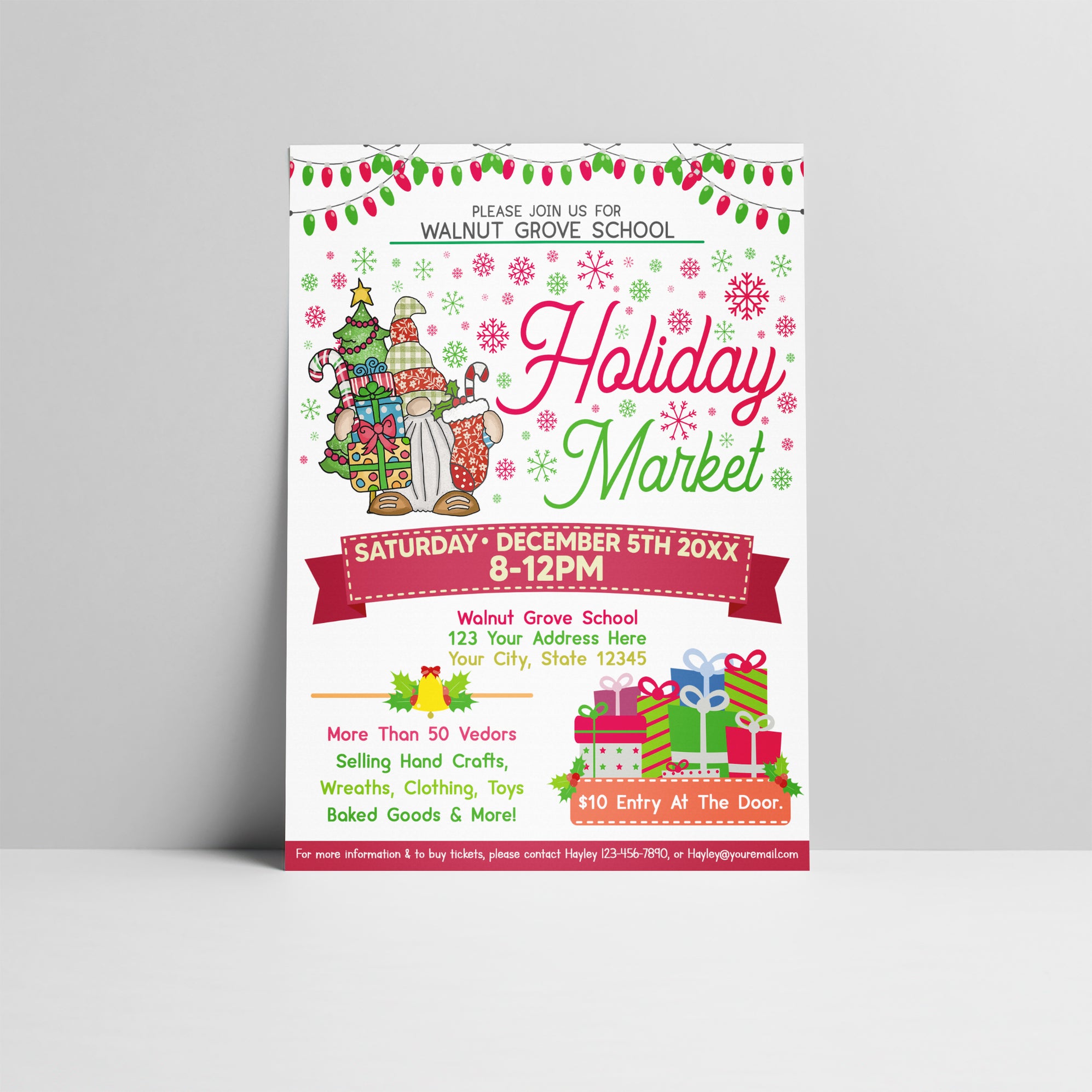 DIY Editable Holiday Market Flyer, Custom Christmas Party Invite, Chur ...