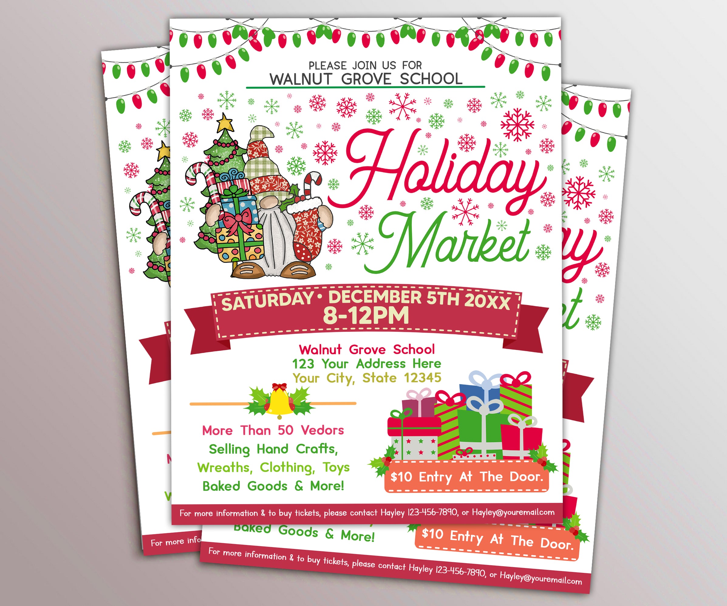 DIY Editable Holiday Market Flyer, Custom Christmas Party Invite, Chur ...