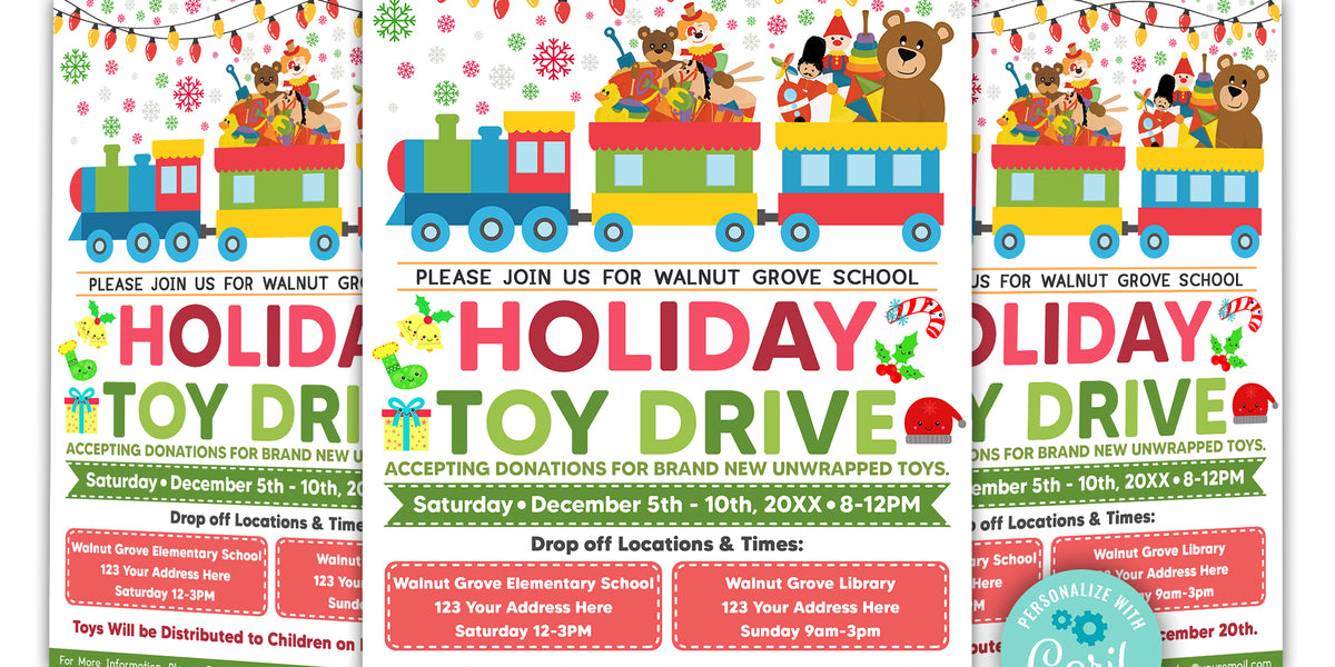 Custom Holiday Toy Drive Flyer, Editable Pto Pta Charity Invite, Chris ...