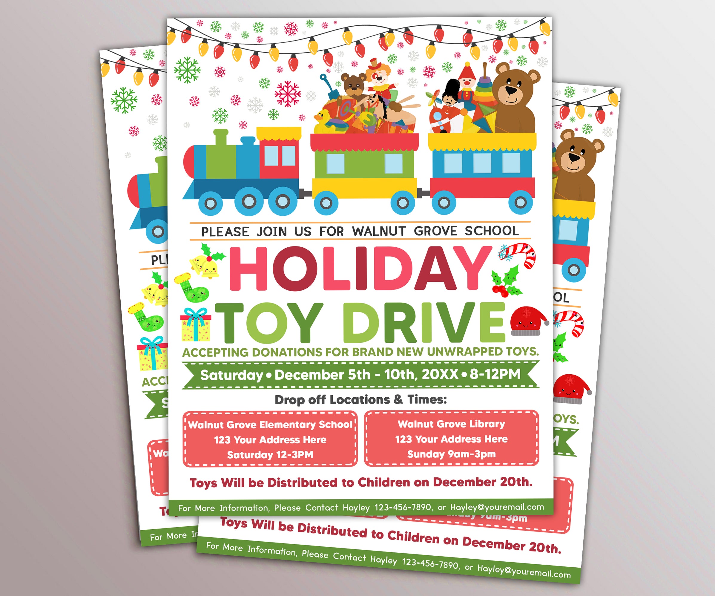 Custom Holiday Toy Drive Flyer, Editable Pto Pta Charity Invite, Chris ...