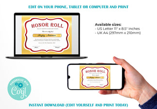 Editable Honor Roll Award Beige and Blue Certificate Template , Set of ...