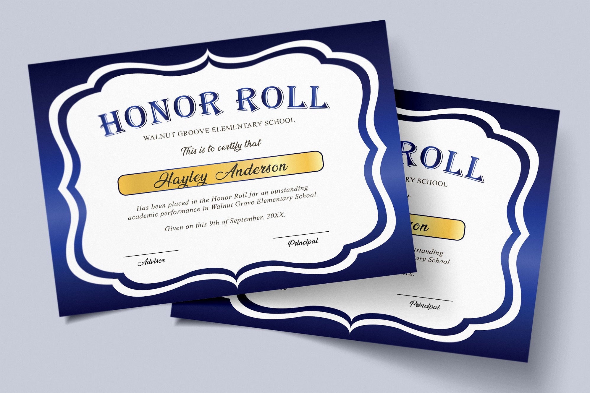 Editable Blue Honor Roll Certificate — Posh Park