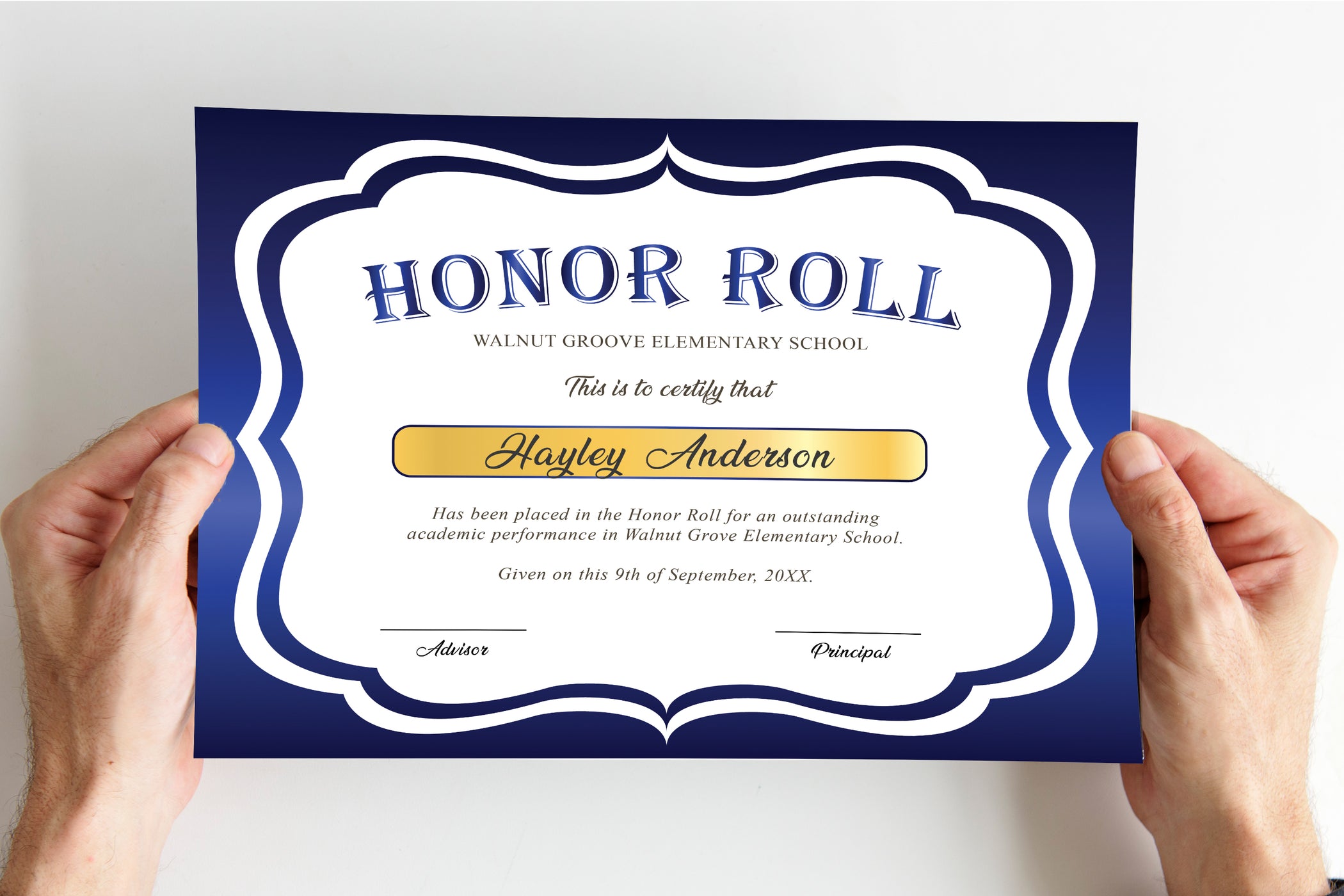 Editable Blue Honor Roll Certificate — Posh Park