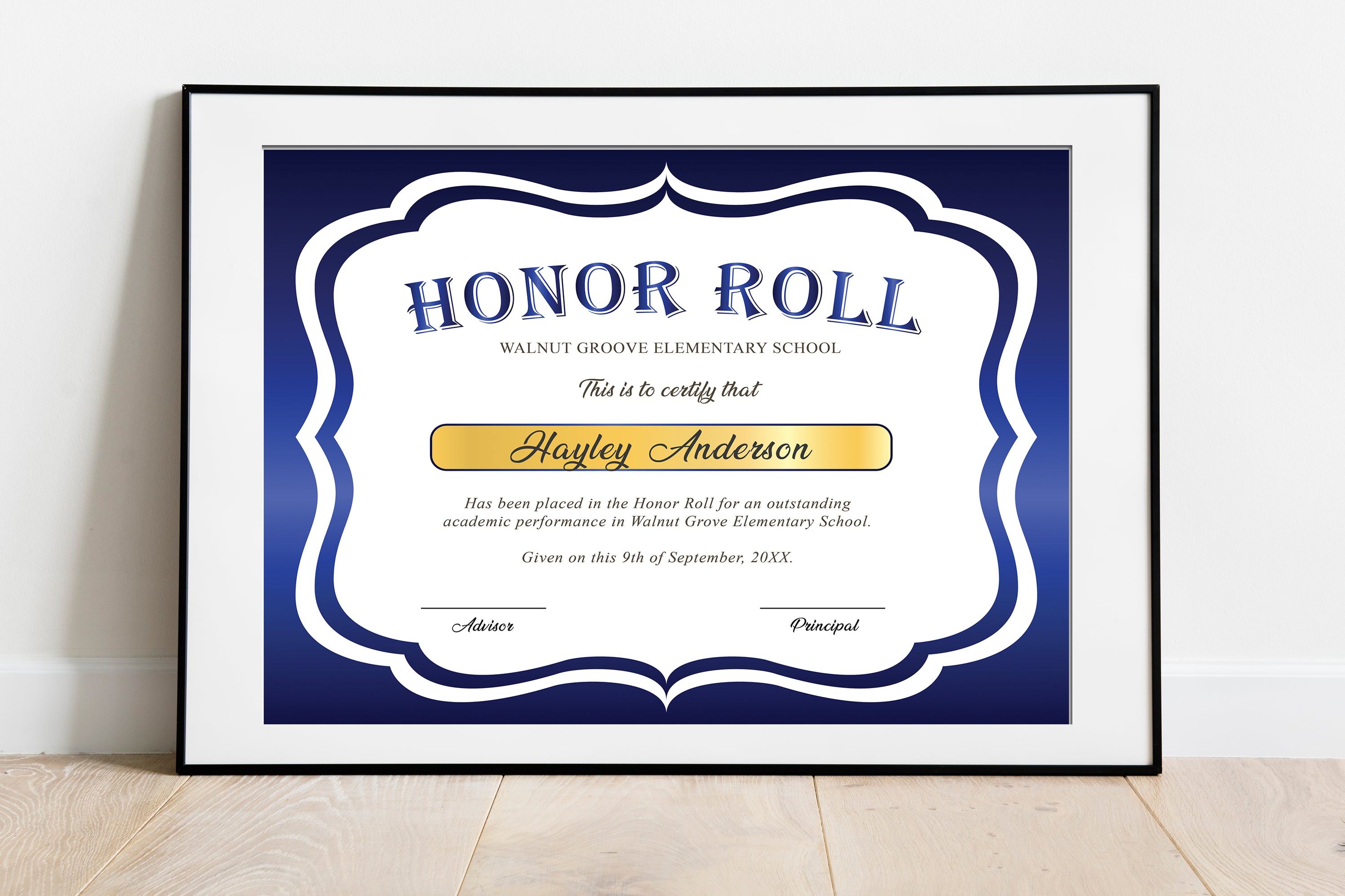 Editable Blue Honor Roll Certificate — Posh Park