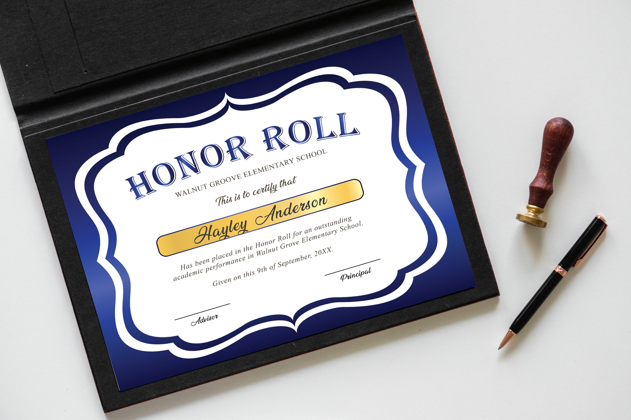 Editable Blue Honor Roll Certificate — Posh Park