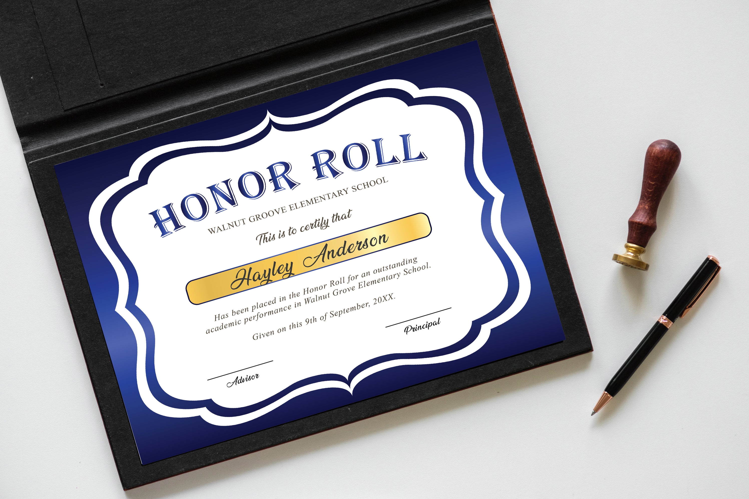 Editable Blue Honor Roll Certificate — Posh Park