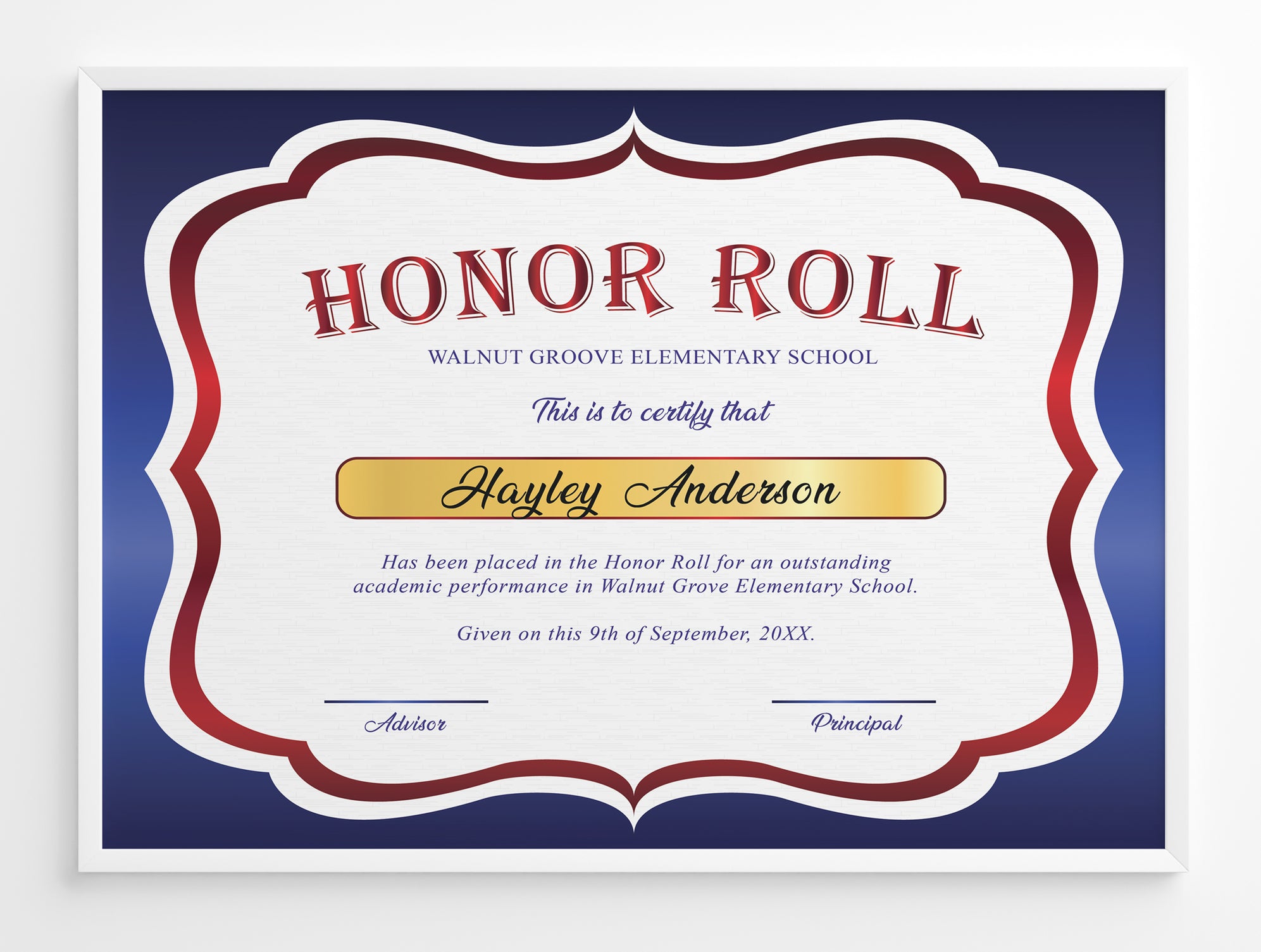 Honor Roll School Award Certificate Template — Posh Park