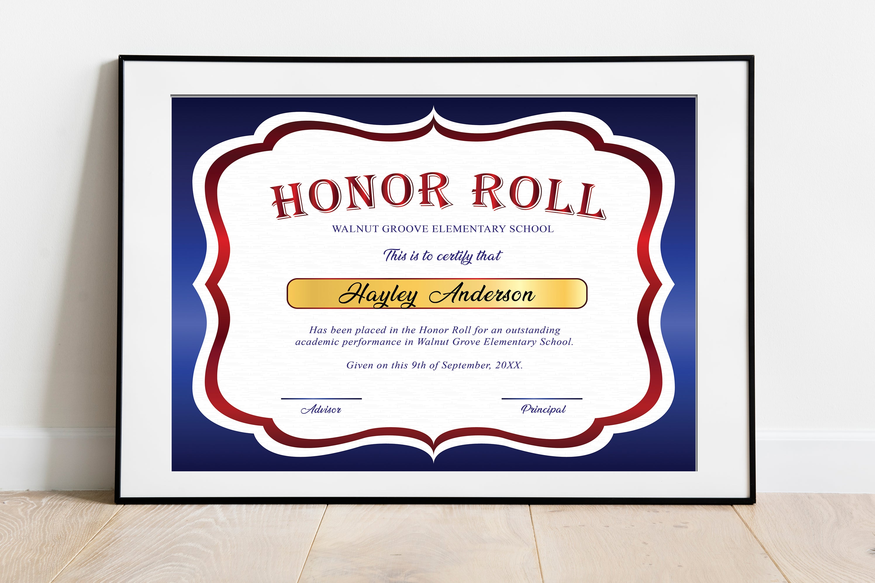 Honor Roll School Award Certificate Template — Posh Park