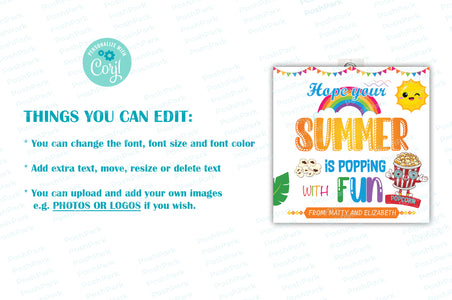 Editable Hope Your Summer is Popping with Fun Gift Tags, Summer Gift T ...