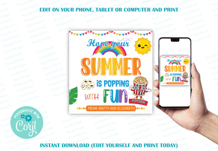 Editable Hope Your Summer is Popping with Fun Gift Tags, Summer Gift T ...
