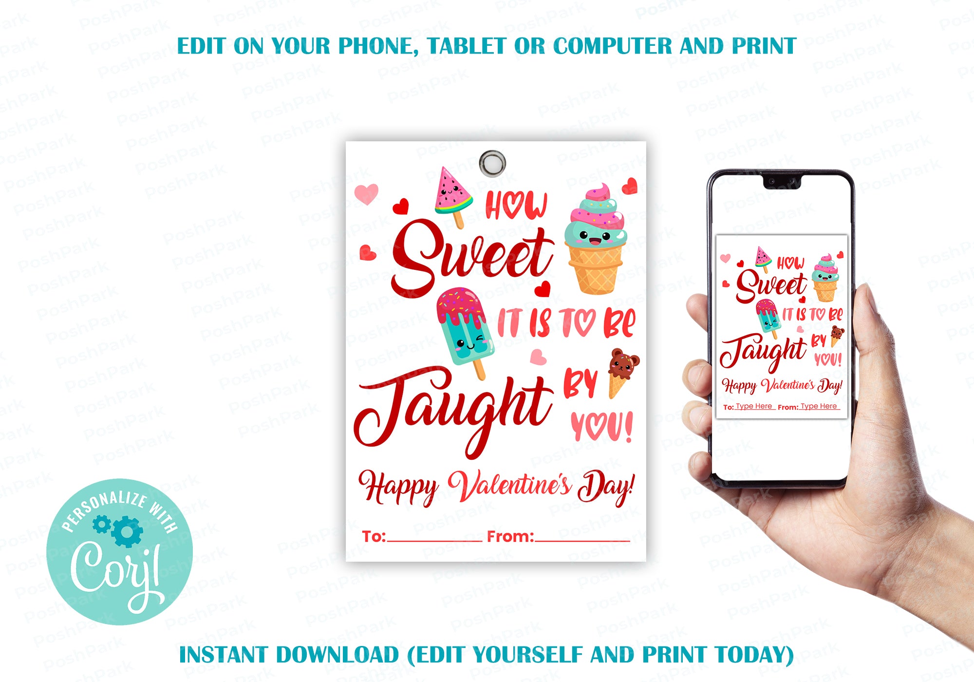 Editable How Sweet It Is to be Taught by You Gift Tags, DIY Valentines ...