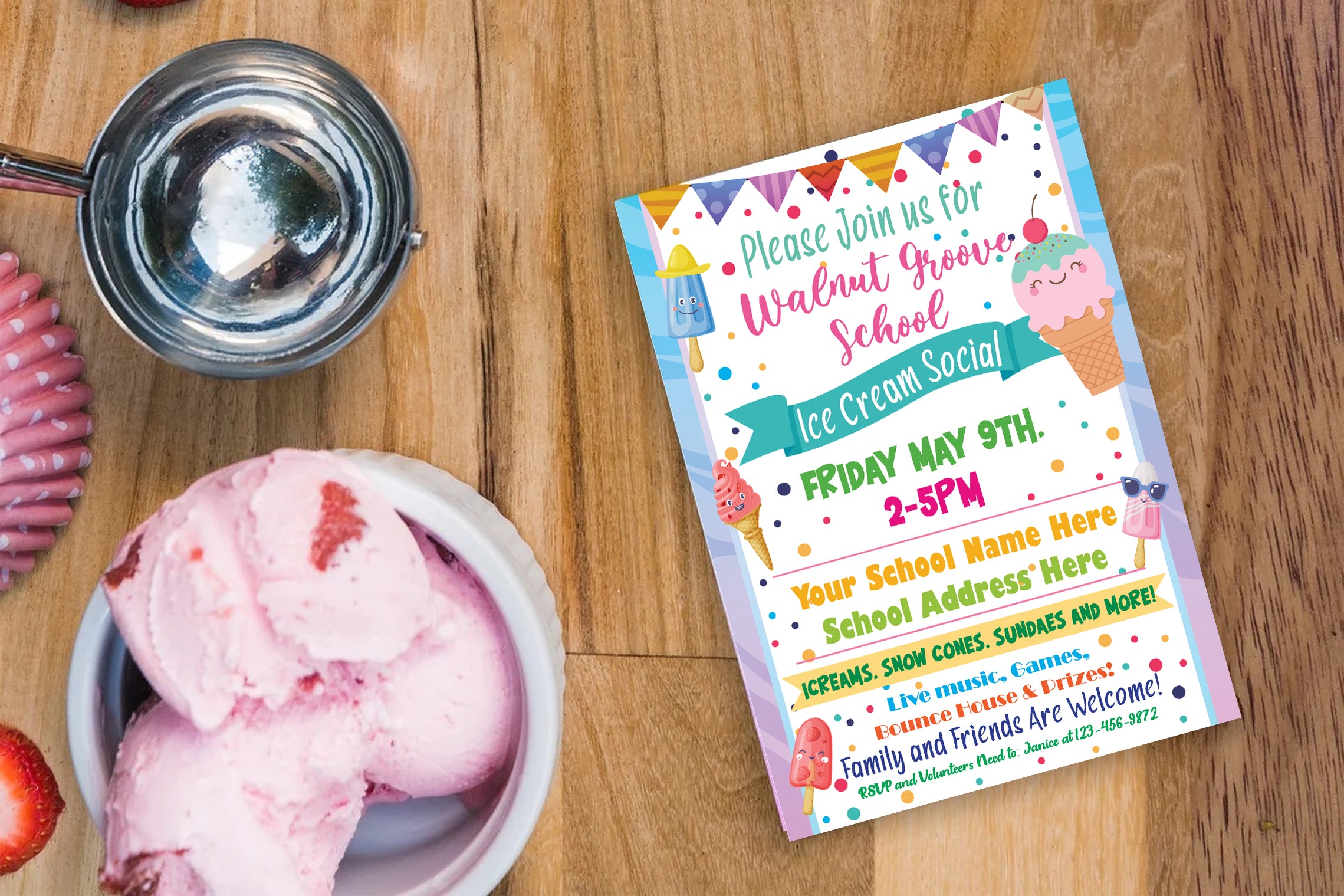 Editable Ice Cream Social Party Invitations - Posh Park