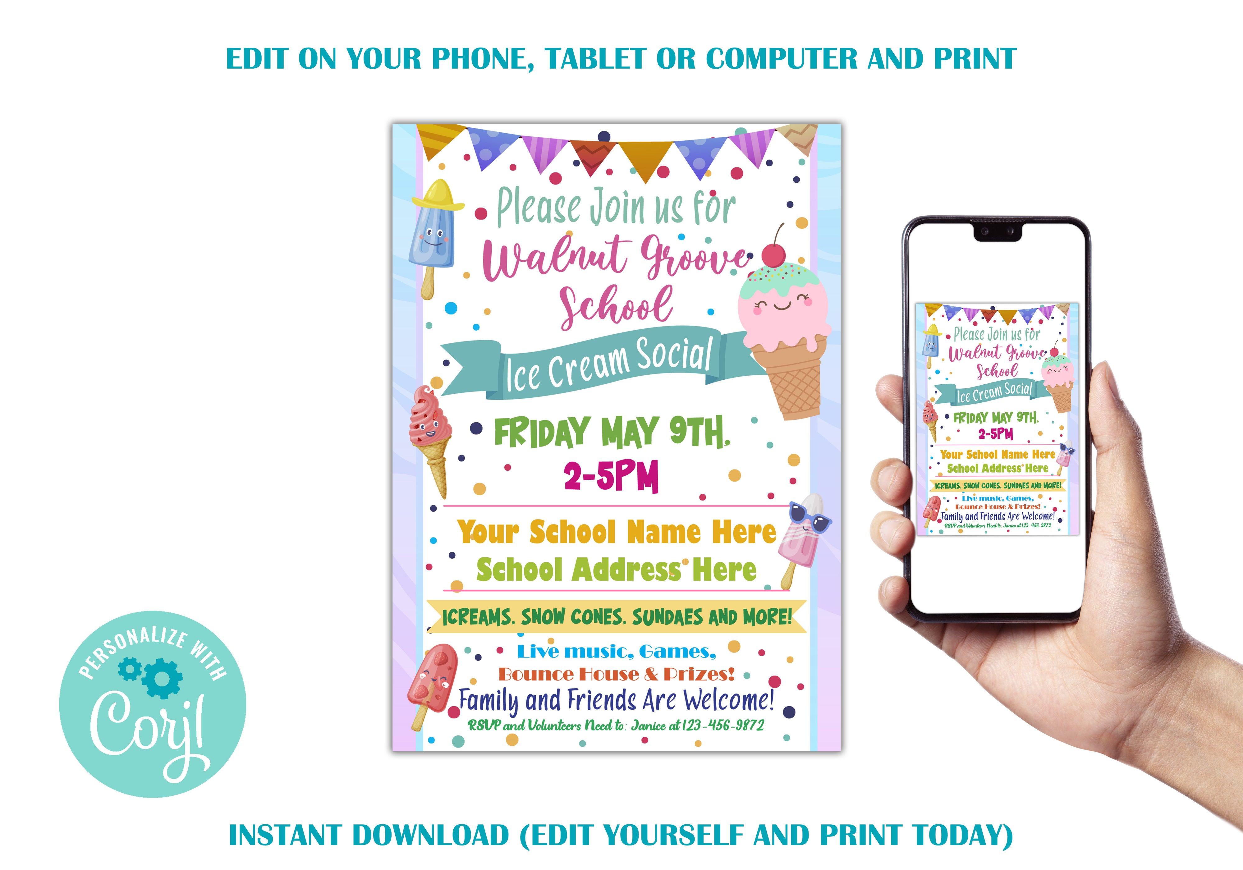 Editable Ice Cream Social Party Invitations - Posh Park