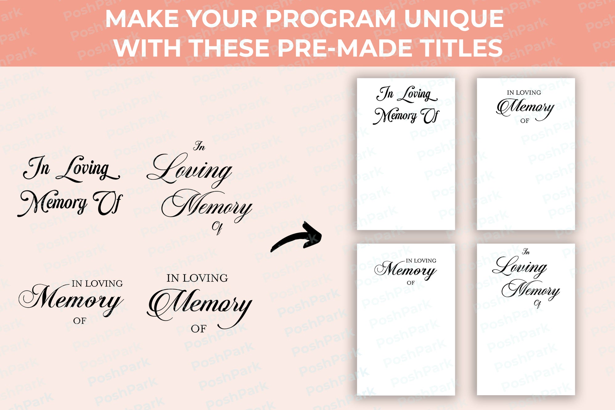 In Loving Memory of Funeral Program Titles Set of 4, Pre-made Funeral ...
