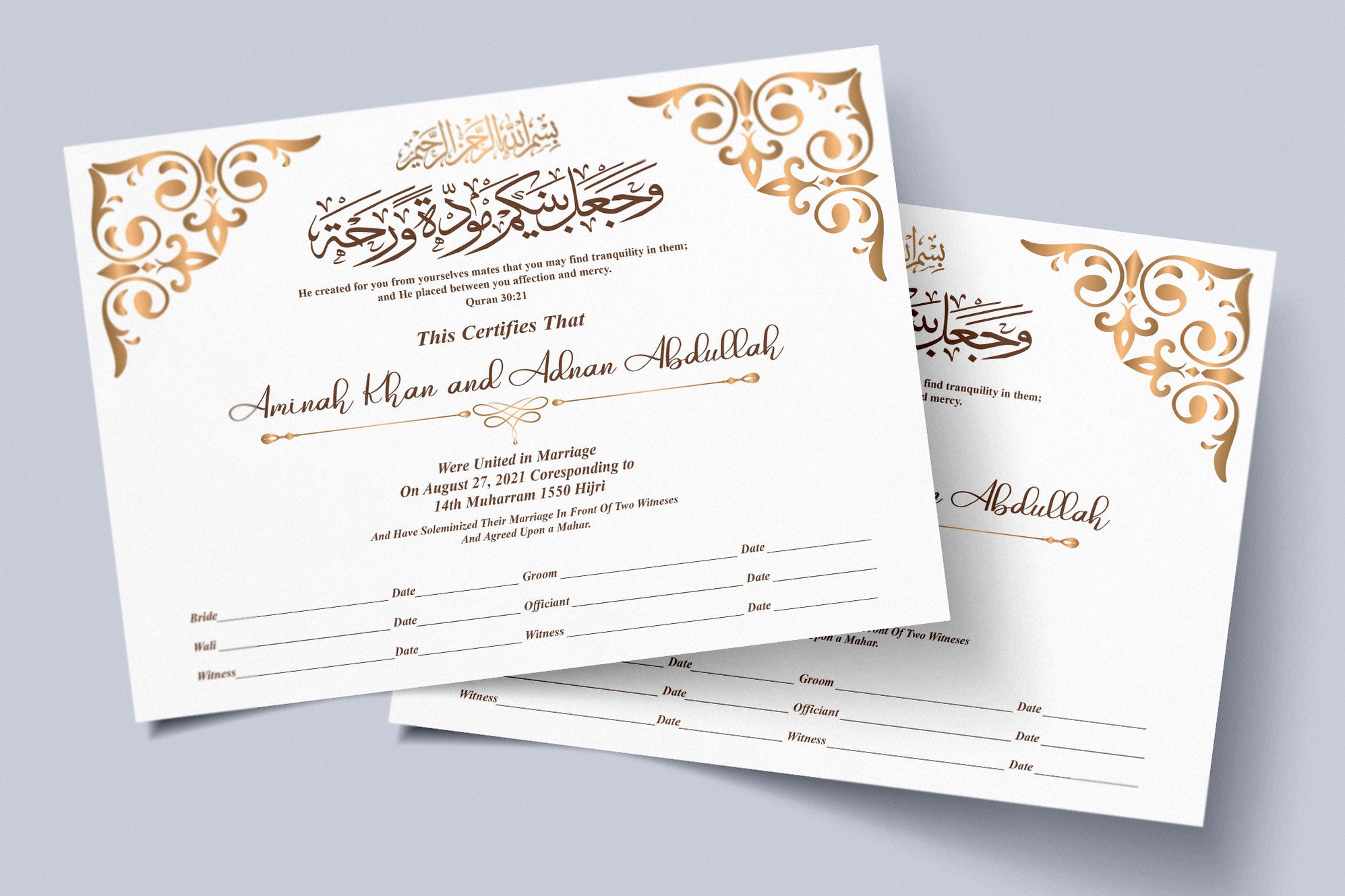Islamic Marriage Certificate Template, Editable Gold Nikah Certificate ...