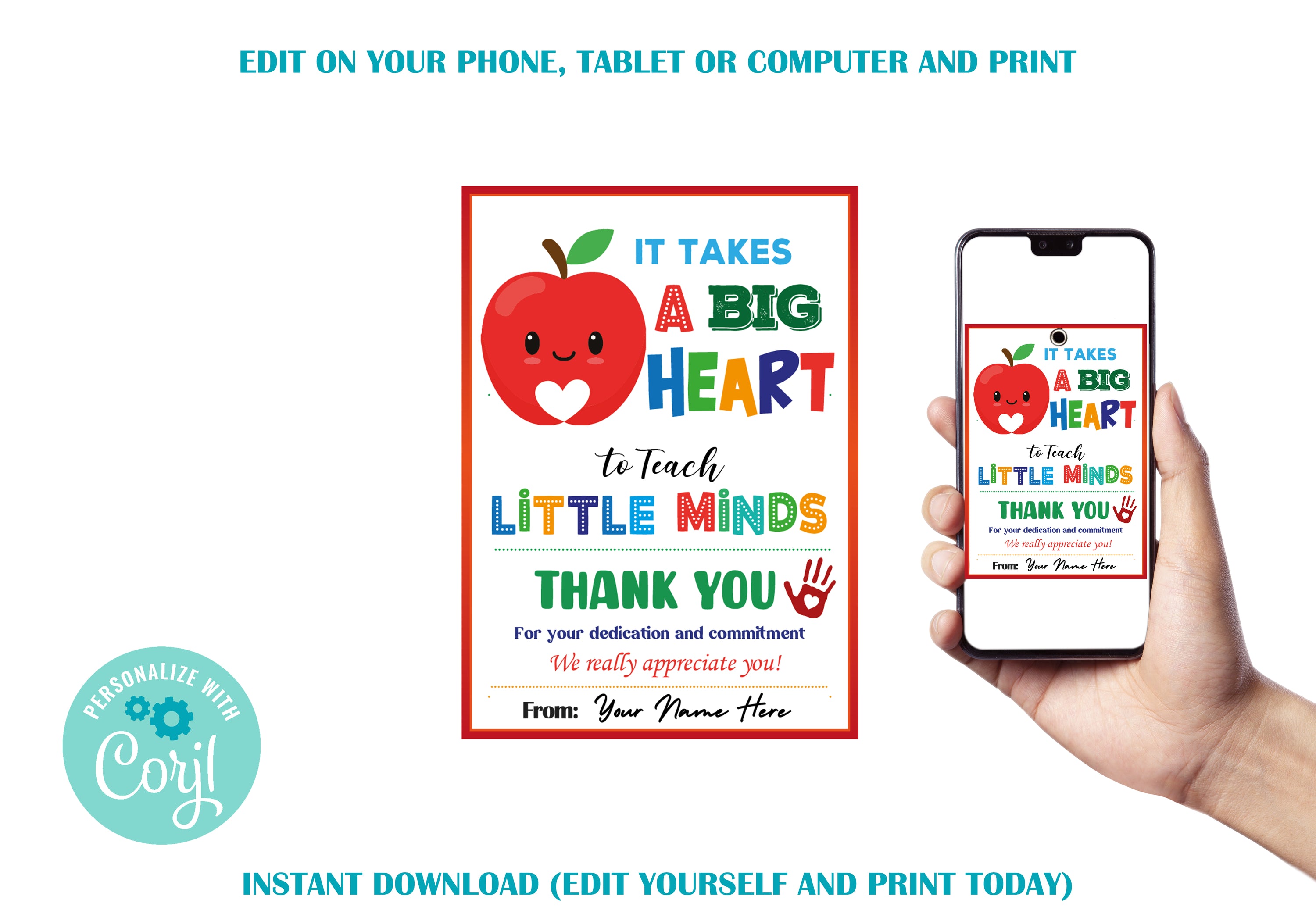 Editable It Takes A Big Heart To Teach Little Minds Teacher Thank You ...