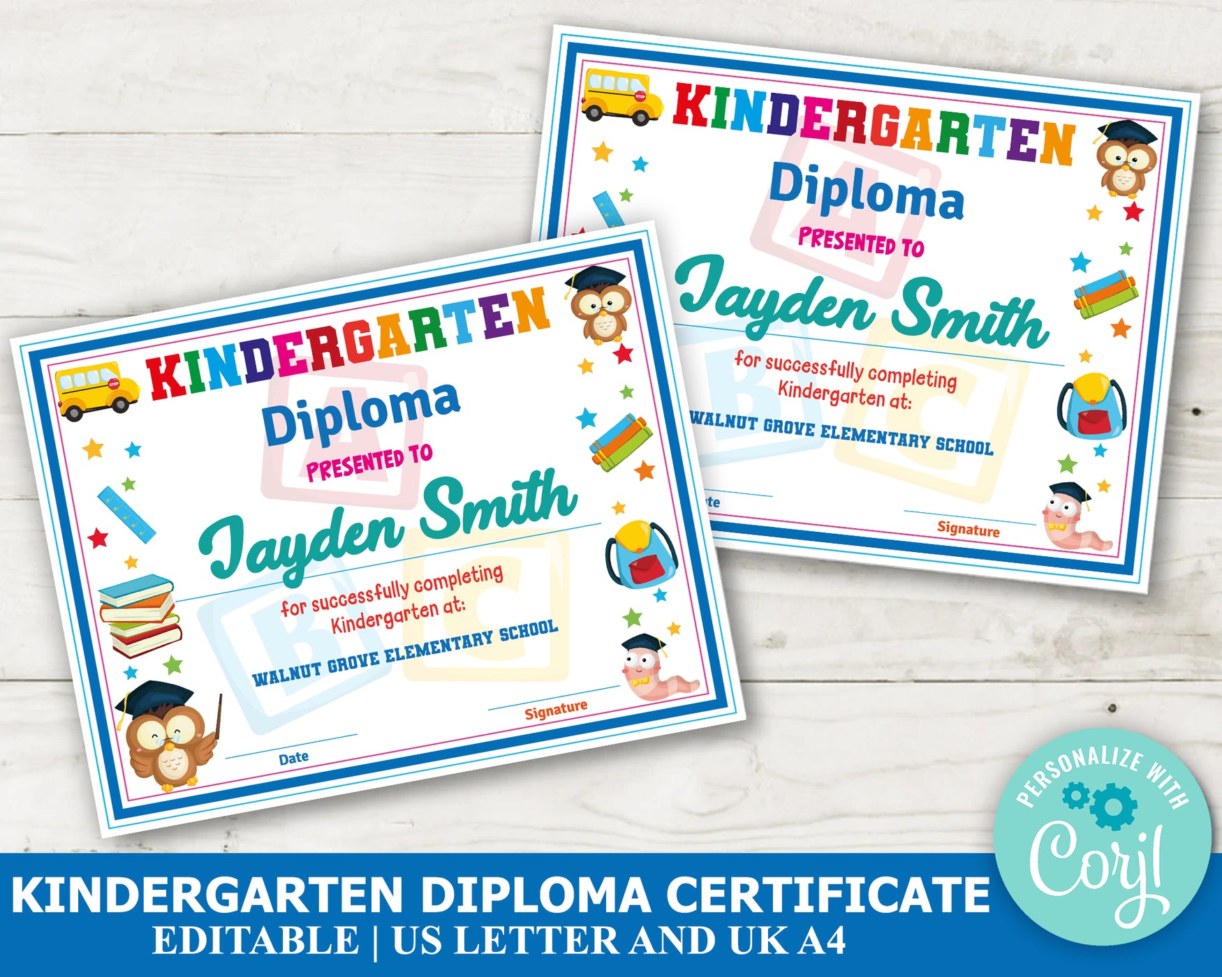 Editable Kindergarten Diploma Certificate, Customizable Kinder Diploma ...