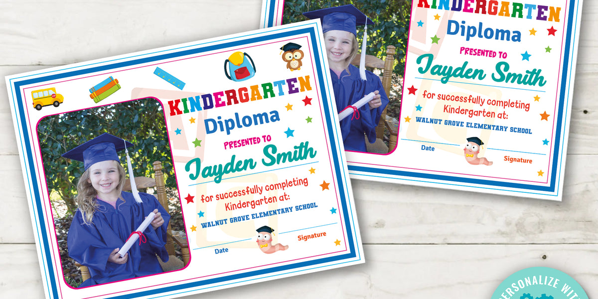 Kindergarten Diploma with Photo Template, Editable Kindergarten Gradua ...