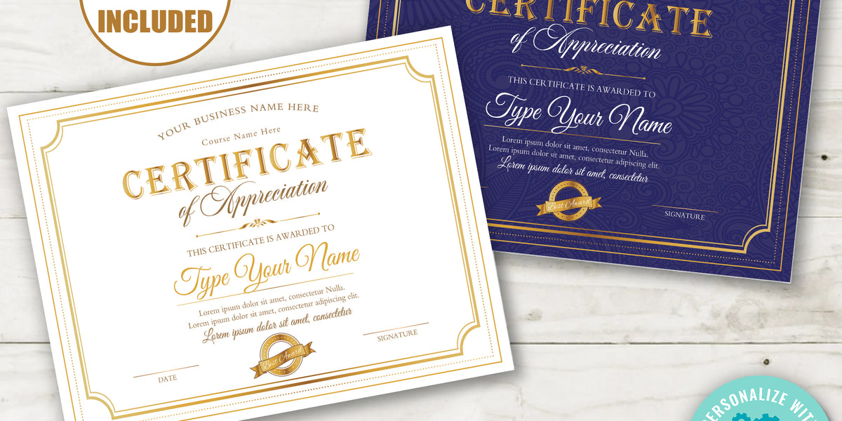 Editable Custom Award and Certificate of Appreciation Template — Posh Park