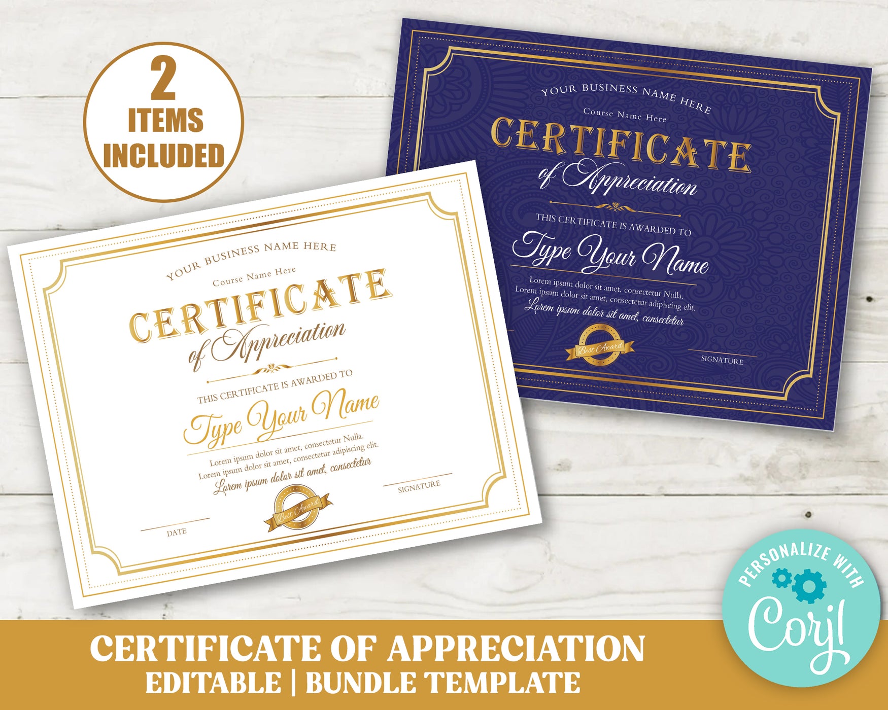Editable Custom Award and Certificate of Appreciation Template — Posh Park