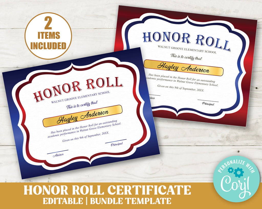 Principal Honor Roll Certificates