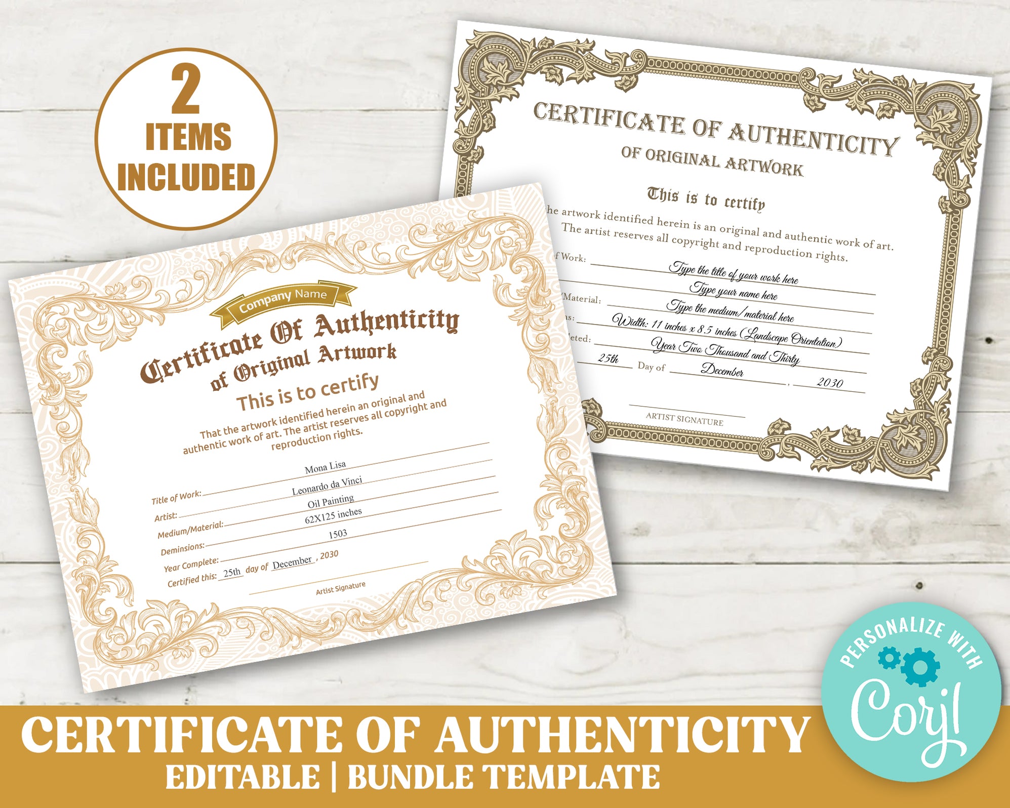 Editable Custom Certificate of Authenticity Template — Posh Park