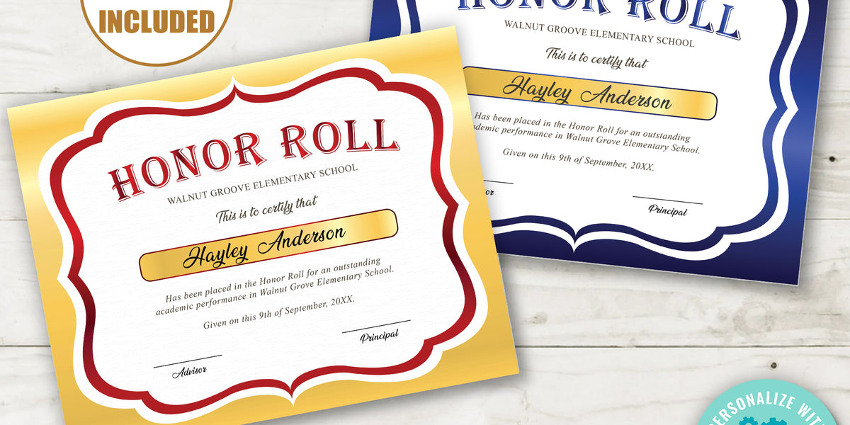 Editable Honor Roll Award Beige and Blue Certificate Template , Set of ...