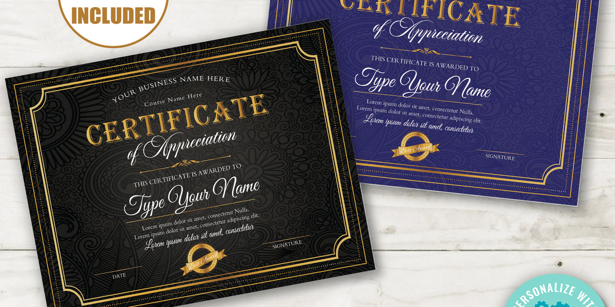DIY Editable Certificate of Appreciation Black and Royal Blue Bundle ...
