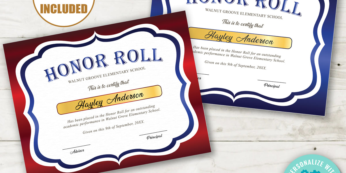 DIY Editable Honor Roll Award Certificate Template Red And Blue BUNDLE ...