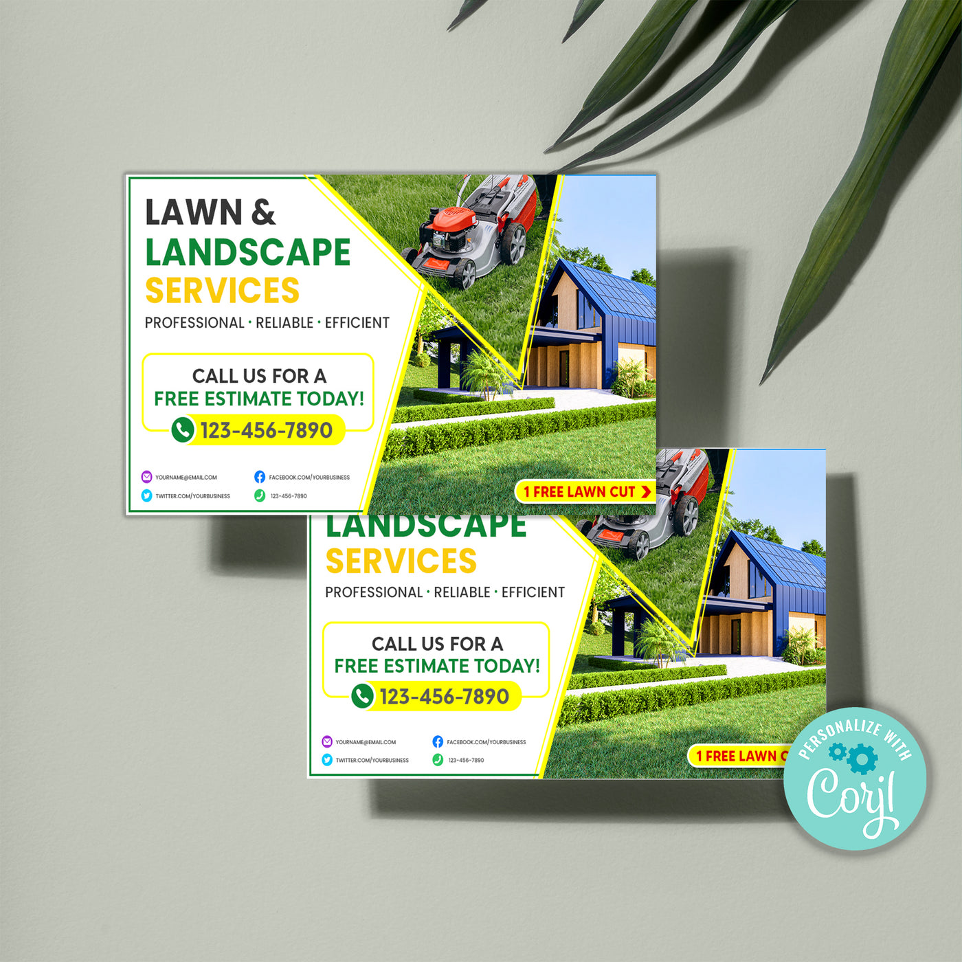 Editable Lawn Care Service Flyers and Business Cards Bundle — Posh Park