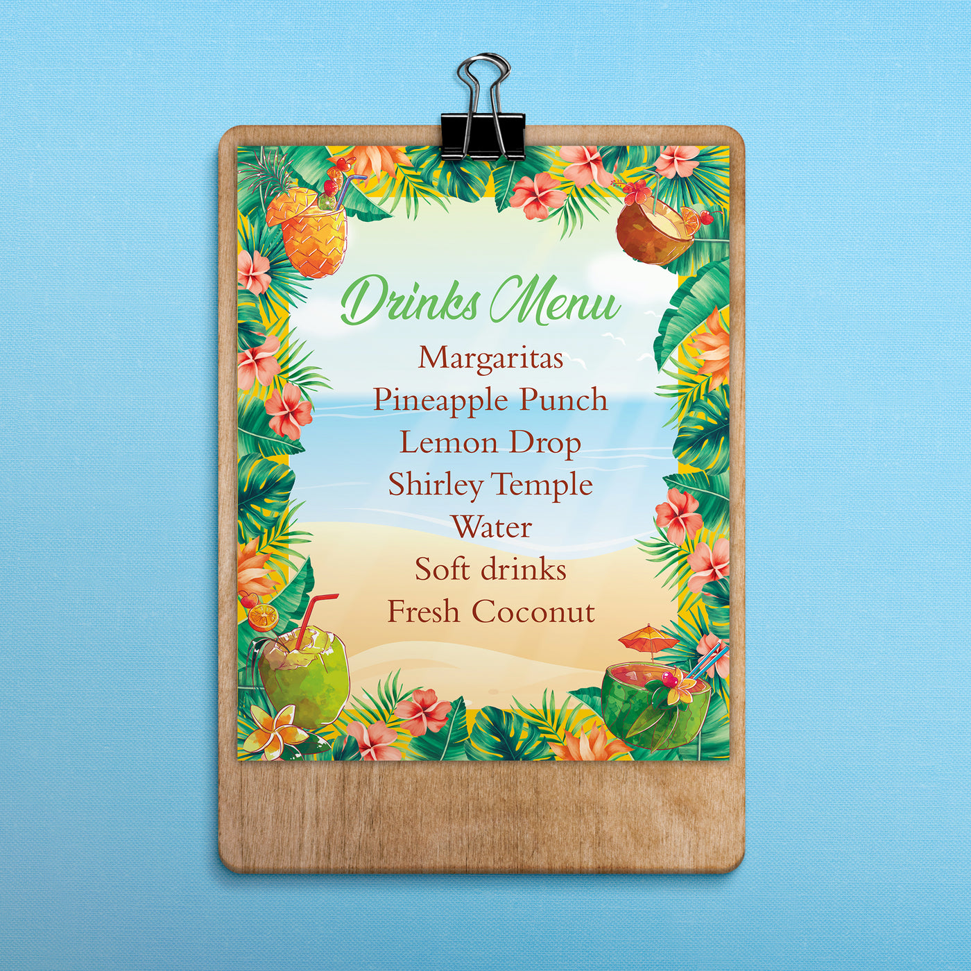 Editable Luau Drink Menu Sign Template | Hawaiian Tropical Bar Menu ...