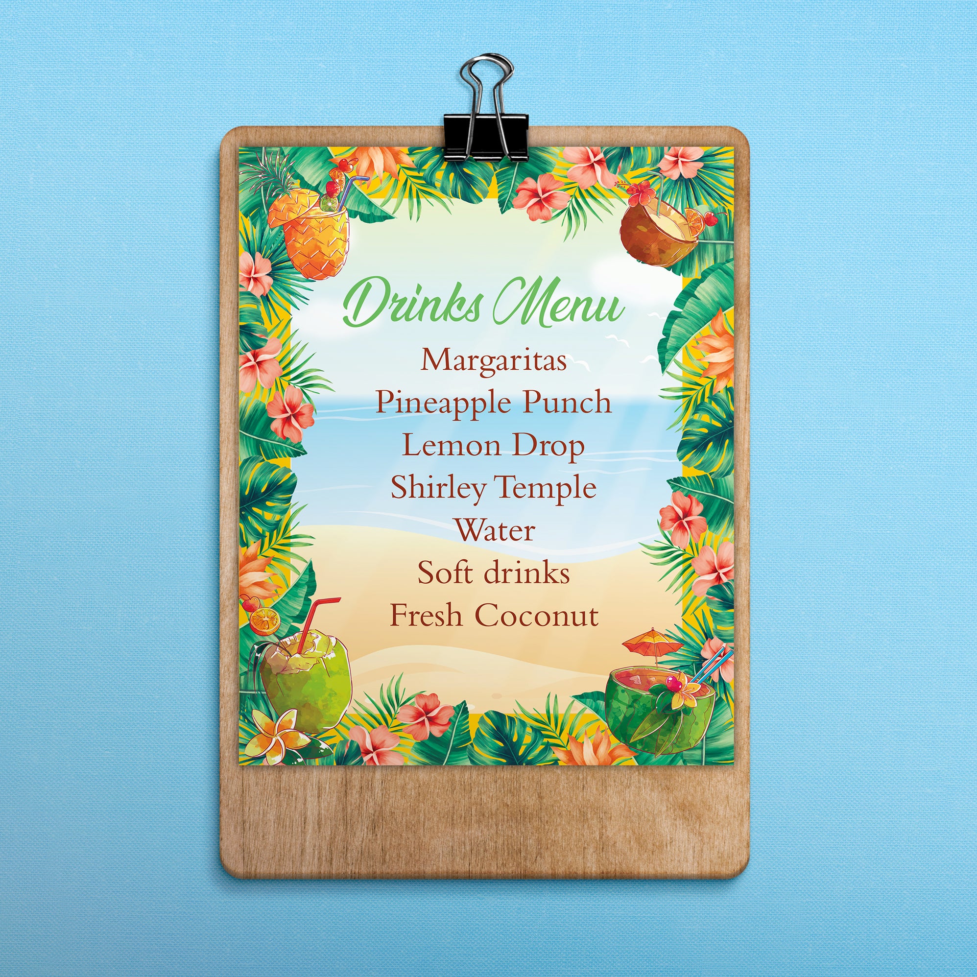 Editable Luau Drink Menu Sign Template | Hawaiian Tropical Bar Menu ...