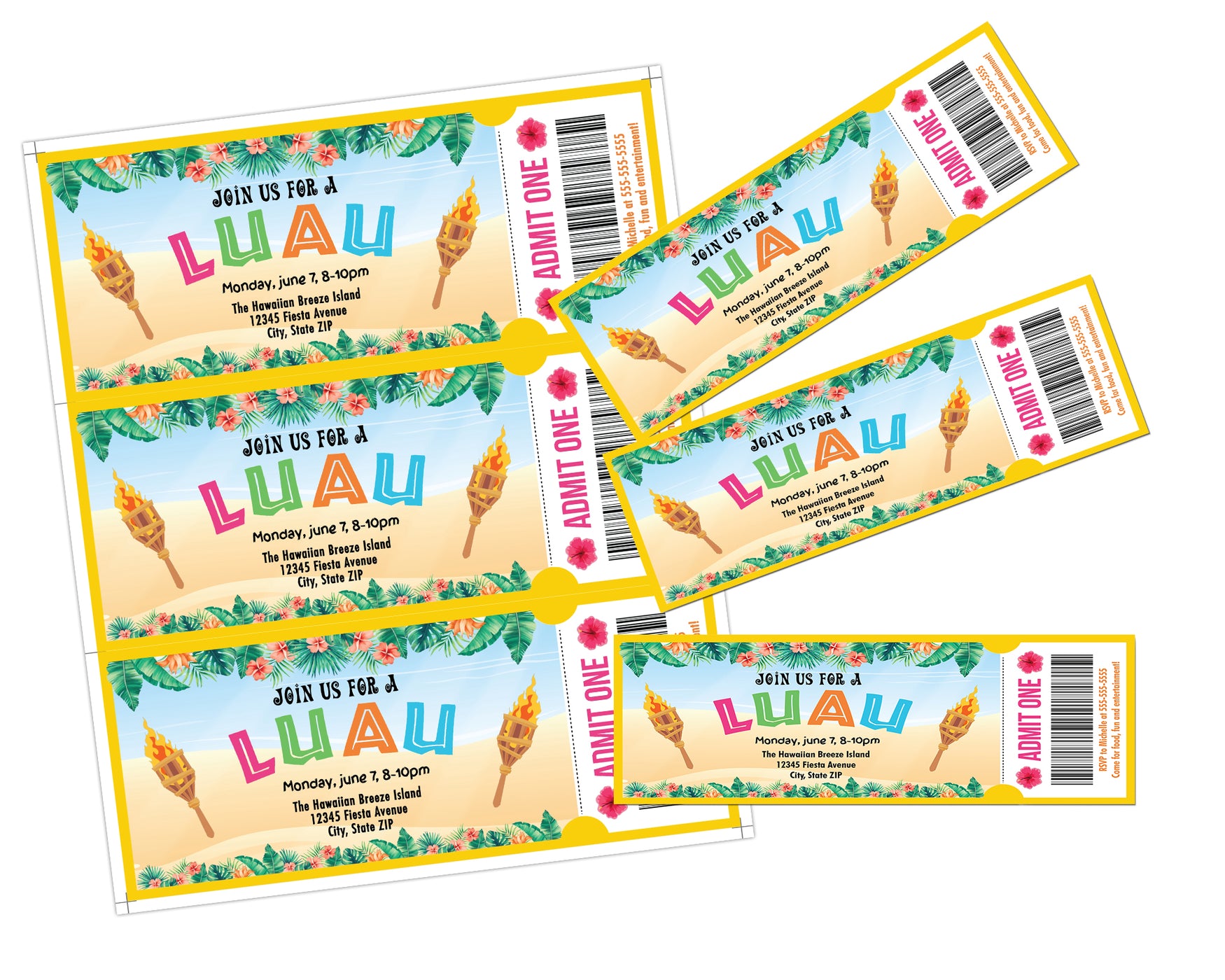 Editable Luau Ticket Invitation Template | Hawaiian Tropical Party ...