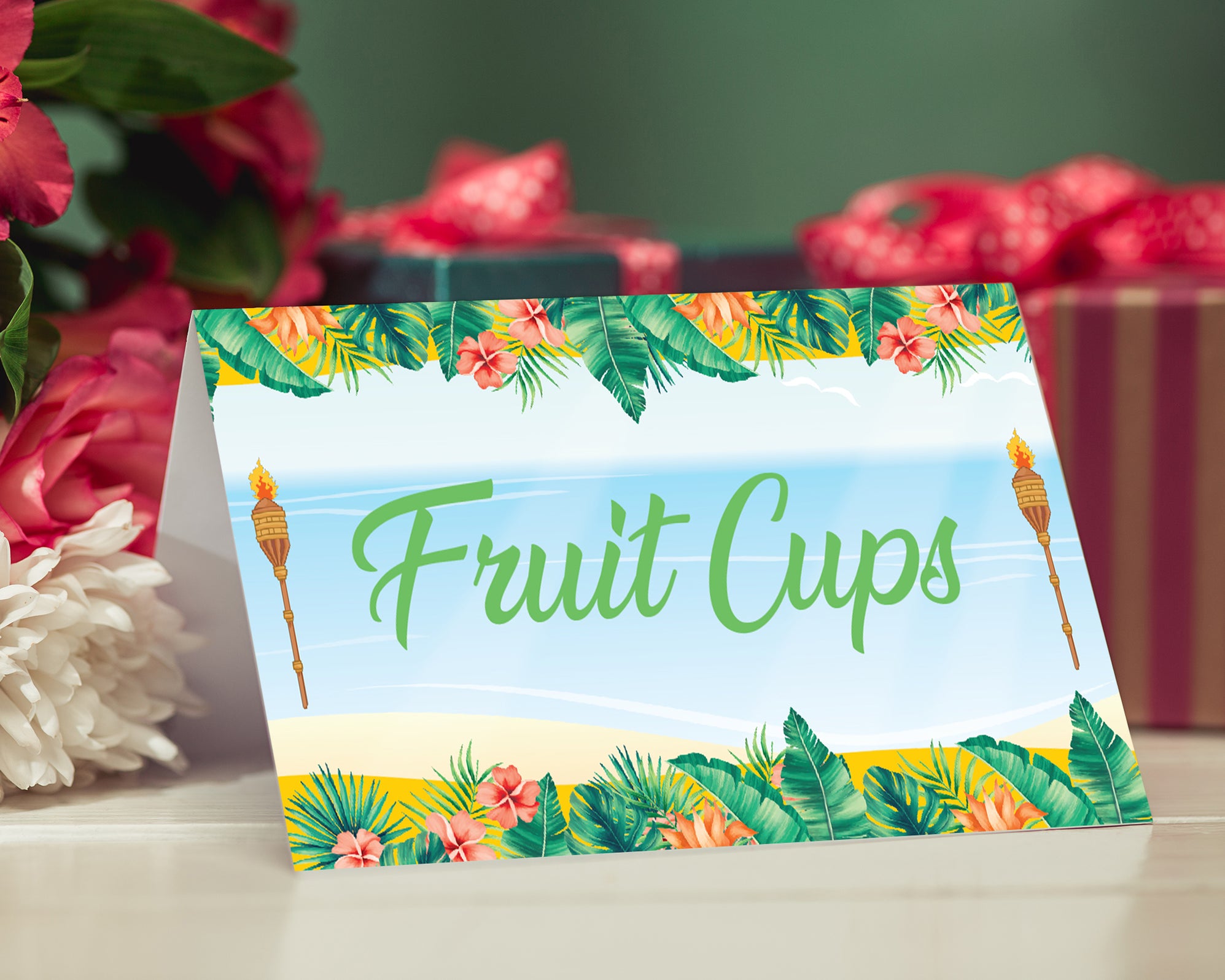 Editable Luau Place Cards | Hawaiian Tropical Buffet Food Label ...