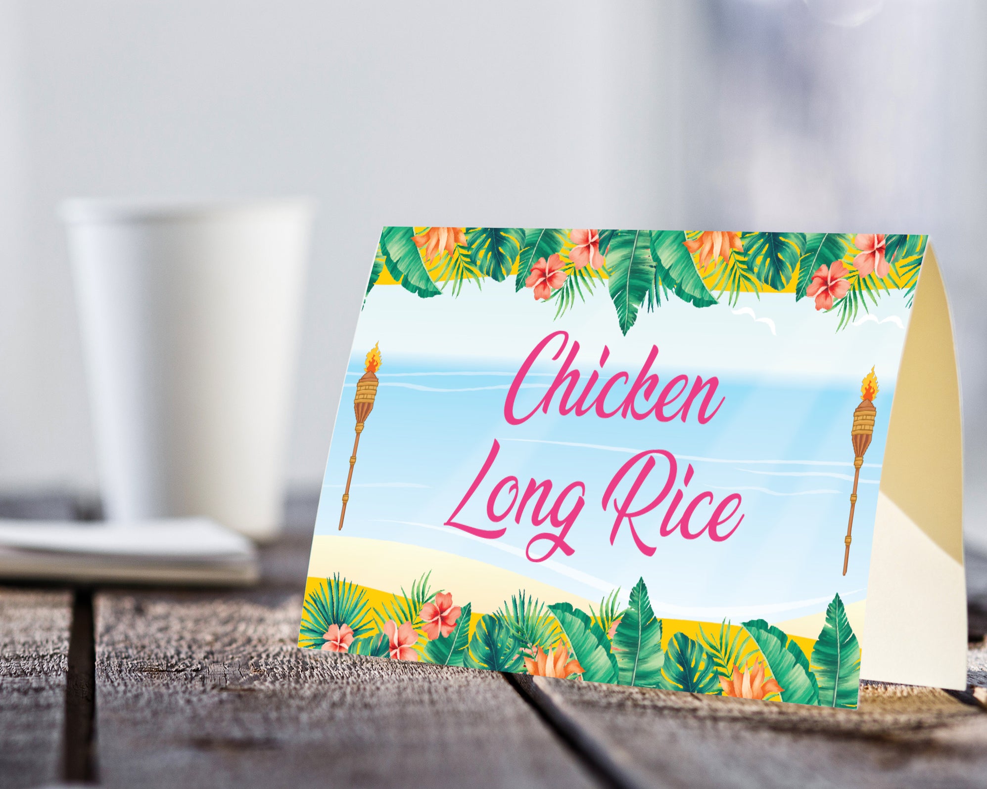 Editable Luau Place Cards | Hawaiian Tropical Buffet Food Label ...