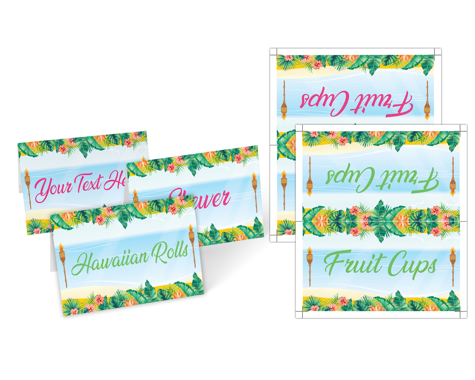 Editable Luau Place Cards | Hawaiian Tropical Buffet Food Label ...