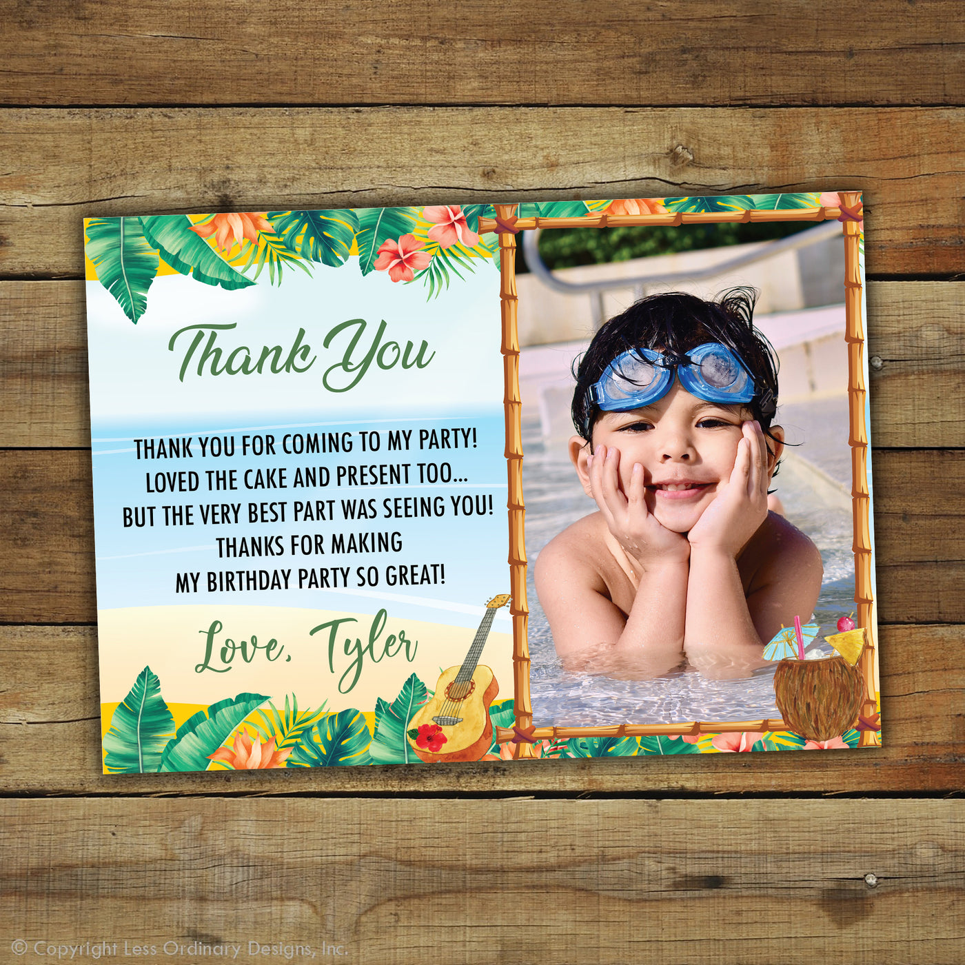 Editable Luau Thank You Card With Photo | Hawaiian Tropical Thank You ...