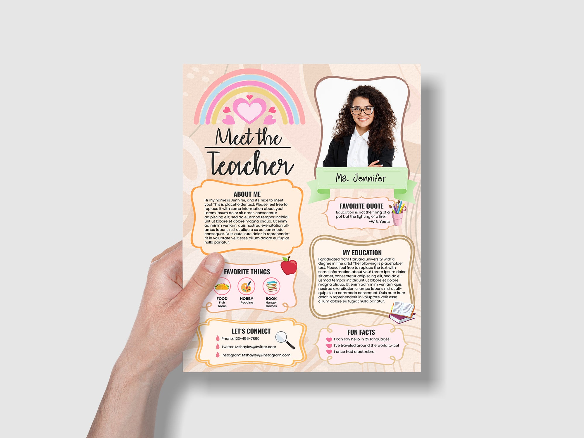 Meet the Teacher Template Rainbow, Editable Back To School Coral Photo ...